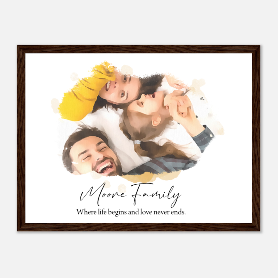 Personalized Family Photo with Watercolor Effect Wooden Framed Poster ...