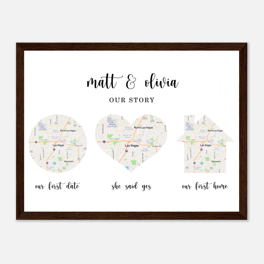 Custom Map of Your Story - Wooden Framed Poster (16x12″)