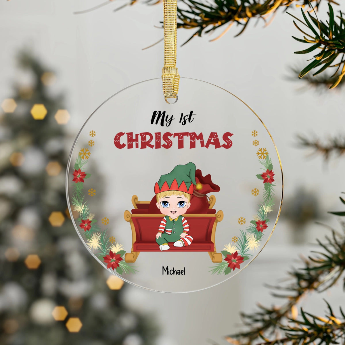 Personalized Photo Acrylic Ornament - My First Christmas